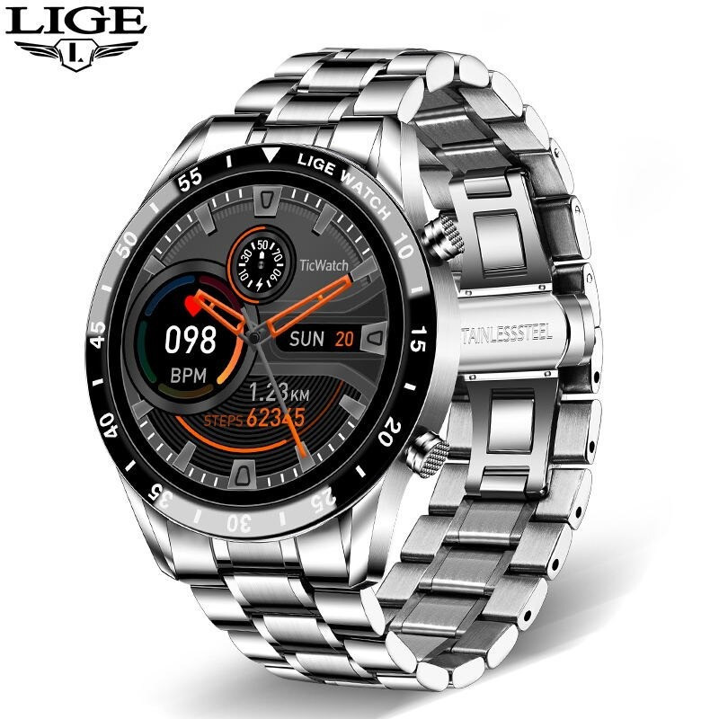 Lige 0189 silver smart watch with 1 year warranty | PURPLE-BD