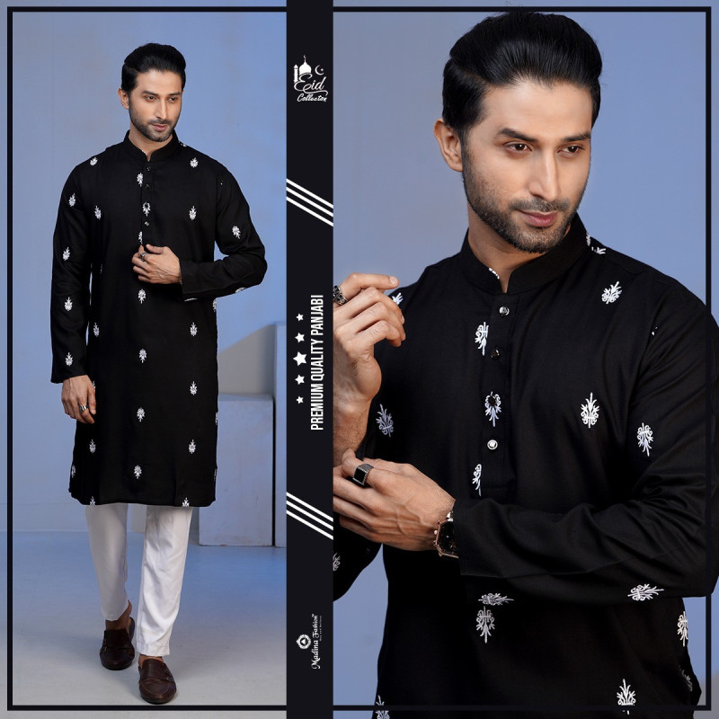 men's soft cotton embroidery panjabi for outgoing | PURPLE-BD
